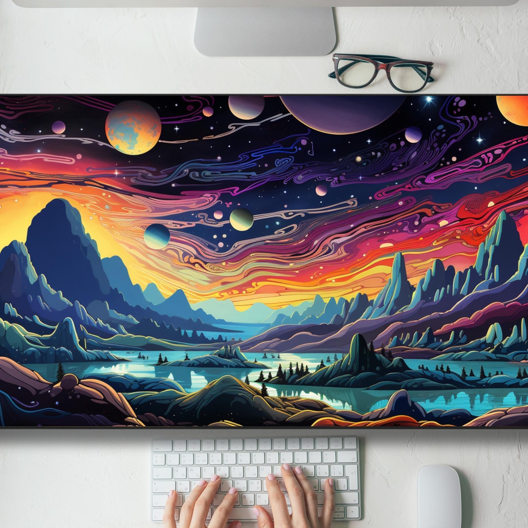 Trippy Alien Planet Outer Space Desk Mat Gaming Mouse Pad Large ...