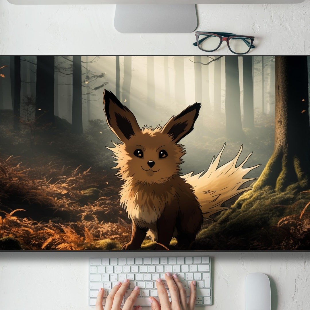 Animated Eevee Fox Inspired Desk Mat Gaming Mouse Pad Large Mousepad ...
