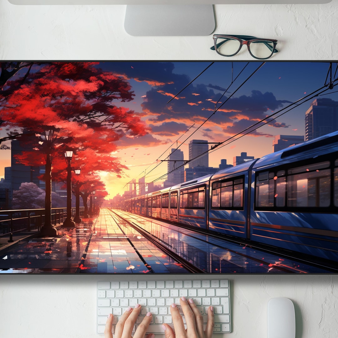 Lo-fi Anime Train Scene Desk Mat Gaming Mouse Pad Large Mousepad, MTG ...