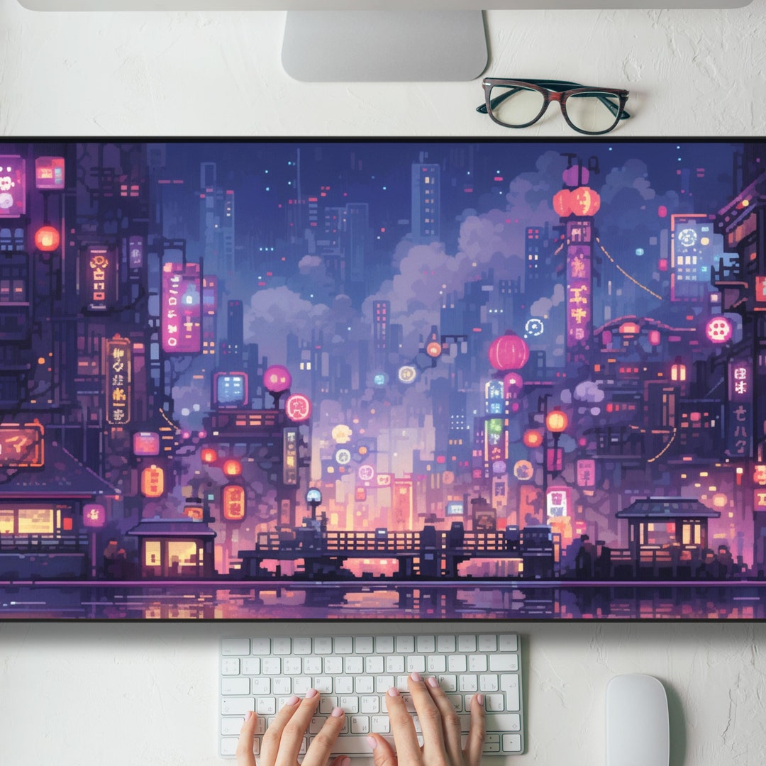 Pixelated Retro Tokyo City Desk Mat Gaming Mouse Pad Large Mousepad ...