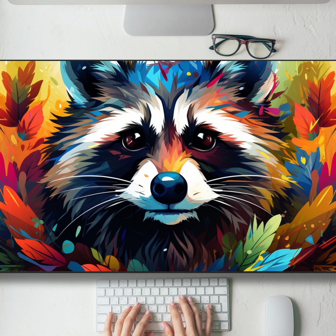 Cute Colorful Raccoon Desk Mat Gaming Mouse Pad Large Mousepad With MTG ...