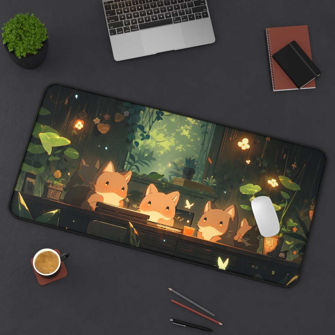 Cute Lofi Kawaii Cats Scene Desk Mat Gaming Mouse Pad Large - Etsy
