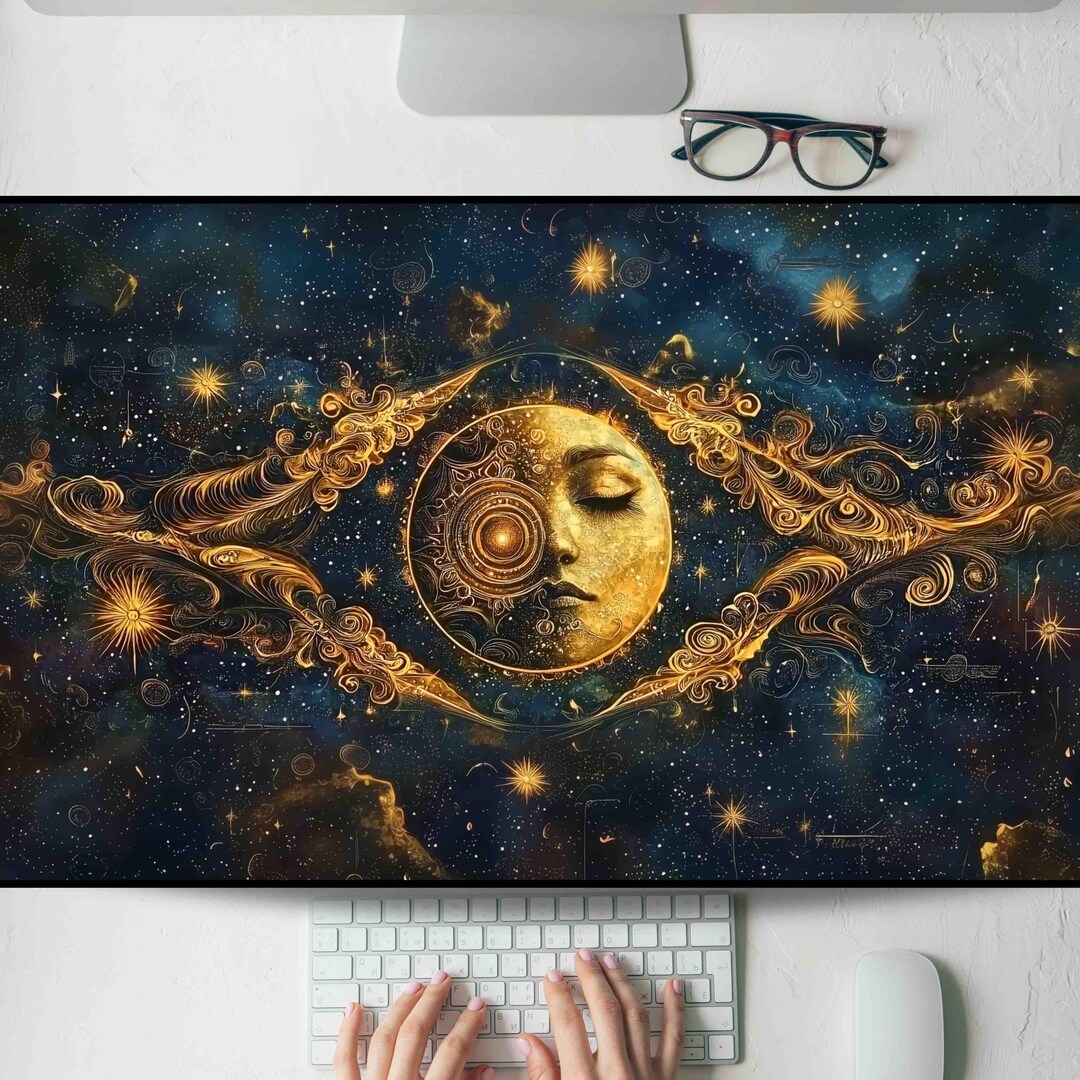 Celestial Clock With Lunar Orbit Desk Mat, Gaming Mouse Pad, Large ...
