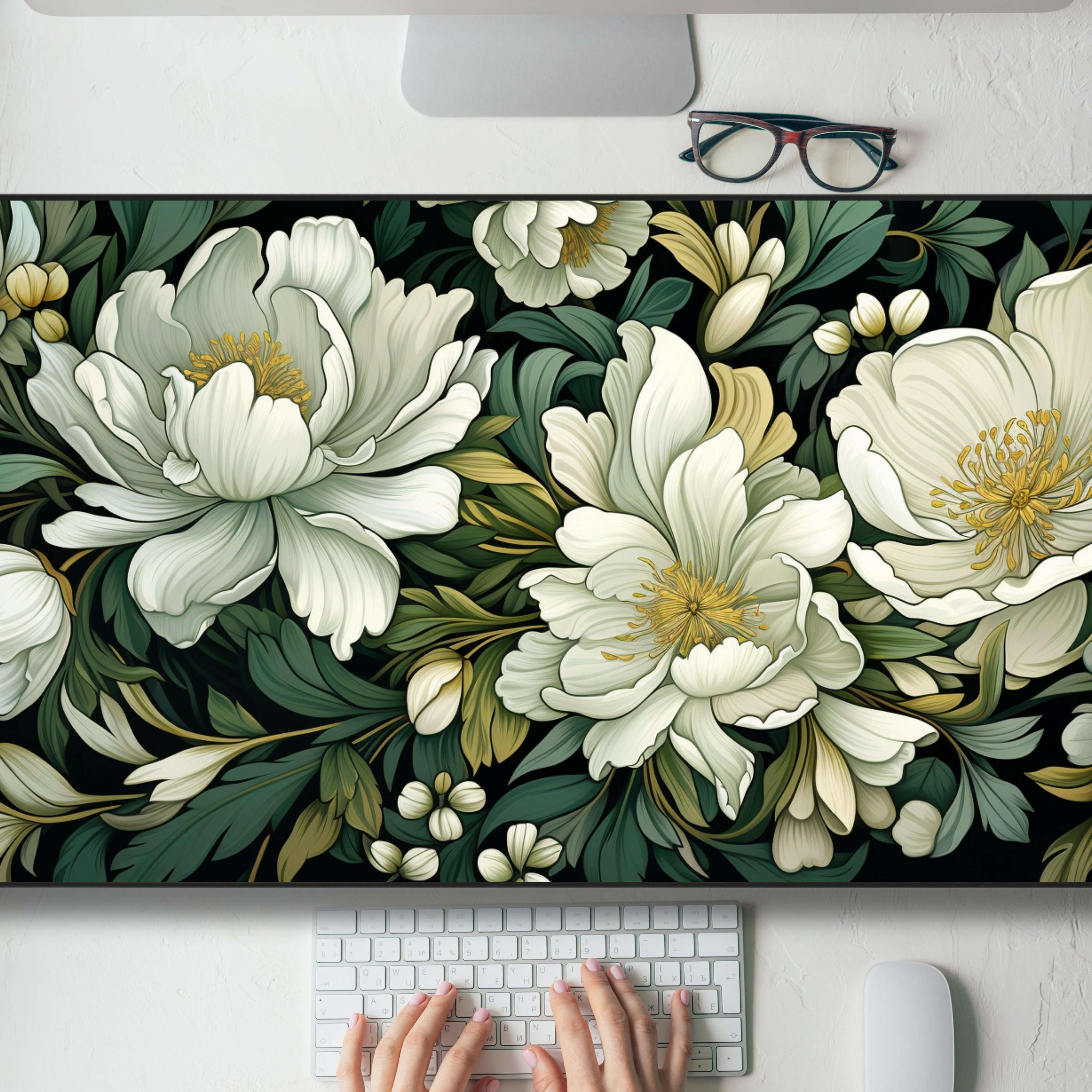 Sage Green Botanical Flowers Desk Mat Gaming Mouse Pad Large - Etsy