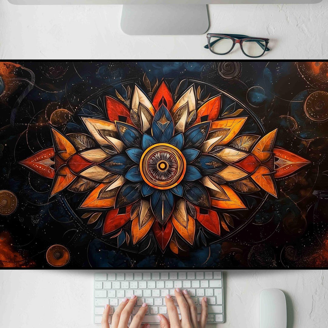 Colorful Mandala With Cosmic Pattern Desk Mat, Gaming Mouse Pad, Large ...