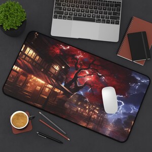 Anime Cute Street Scene Thunderstorm Desk Mat Gaming Mouse Pad Large ...