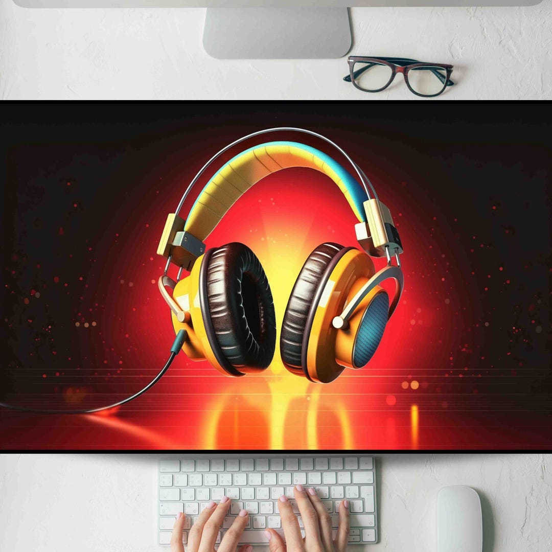 Rainbow Beats on Black Stage Desk Mat, Gaming Mouse Pad, Large Mousepad ...