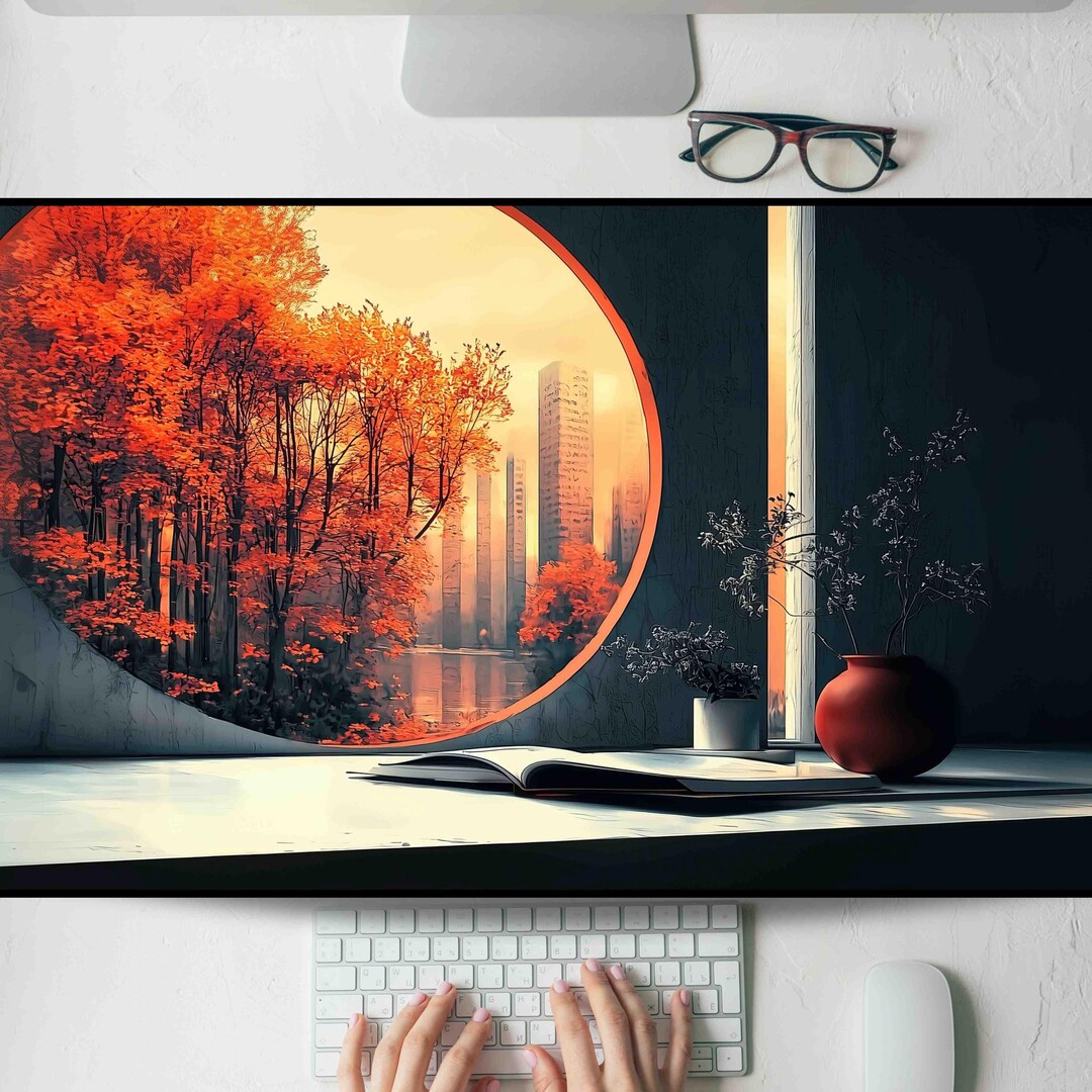 Mirror Portal in Red Forest Desk Mat, Gaming Mouse Pad, Large Mousepad ...