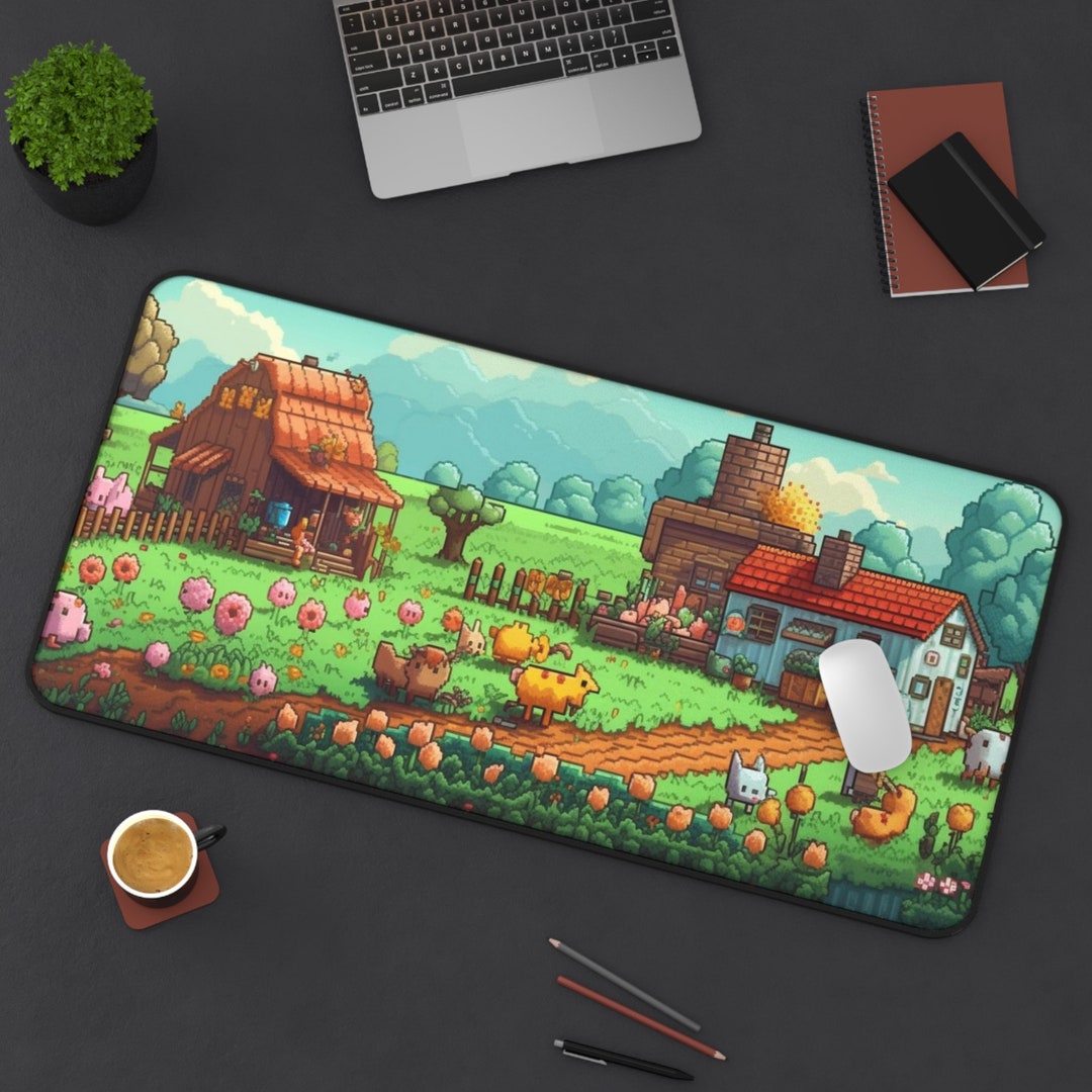 Pixelated Kawaii Farm Desk Mat Gaming Mouse Pad Large Mousepad - Etsy