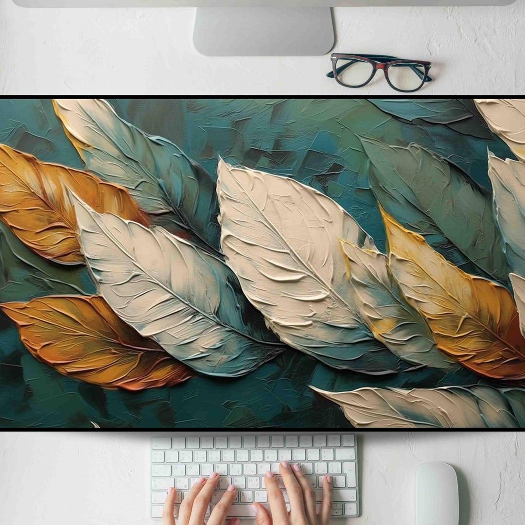 Feathers of Mist and Gold Desk Mat, Gaming Mouse Pad, Large Mousepad ...