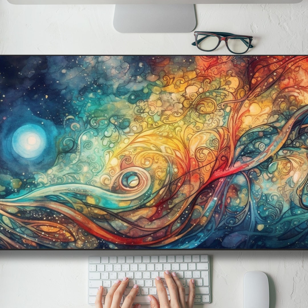 Colorful Abstract Oil Painting Night Sky Desk Mat Gaming Mouse Pad ...
