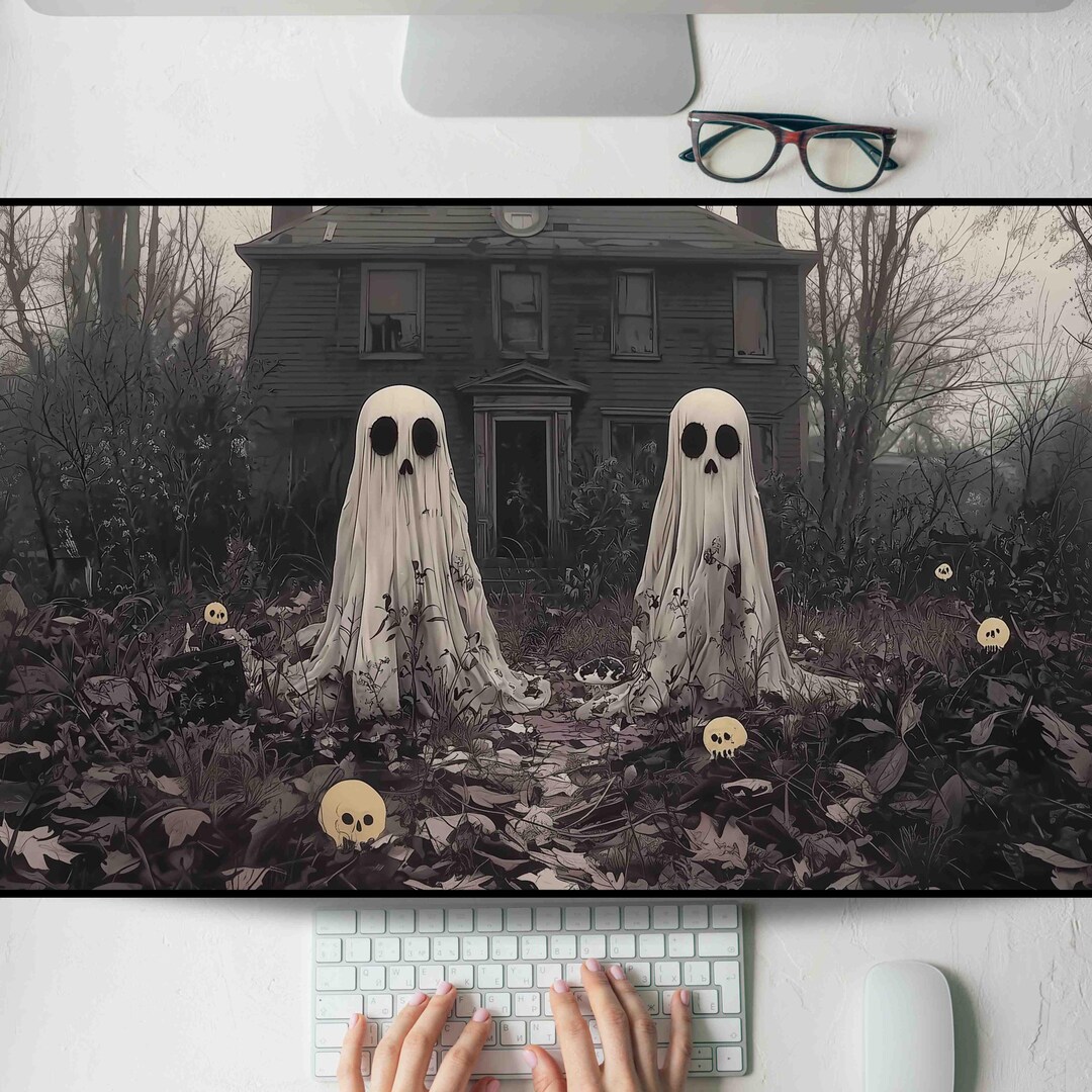 Ghostly Walk in Foggy Graveyard Desk Mat, Gaming Mouse Pad, Large ...