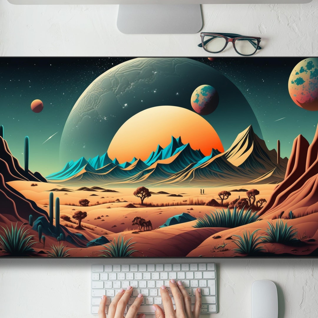 Retro Alien Planet Outer Space Desk Mat Gaming Mouse Pad Large Mousepad ...