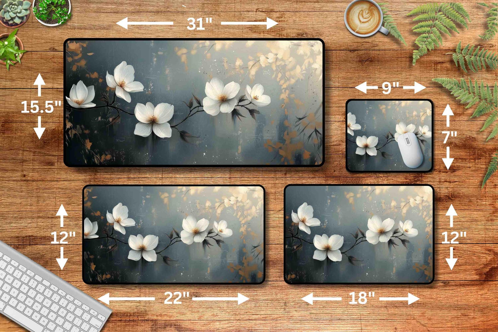 Cream Petals on Gold Mist Desk Mat, Gaming Mouse Pad, Large Mousepad ...