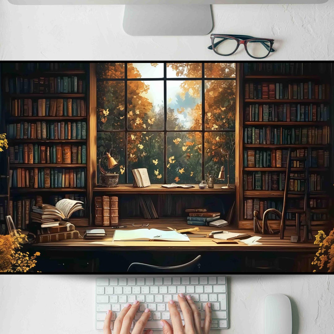 Book Nook With Sunbeam Glow Desk Mat, Gaming Mouse Pad, Large Mousepad ...