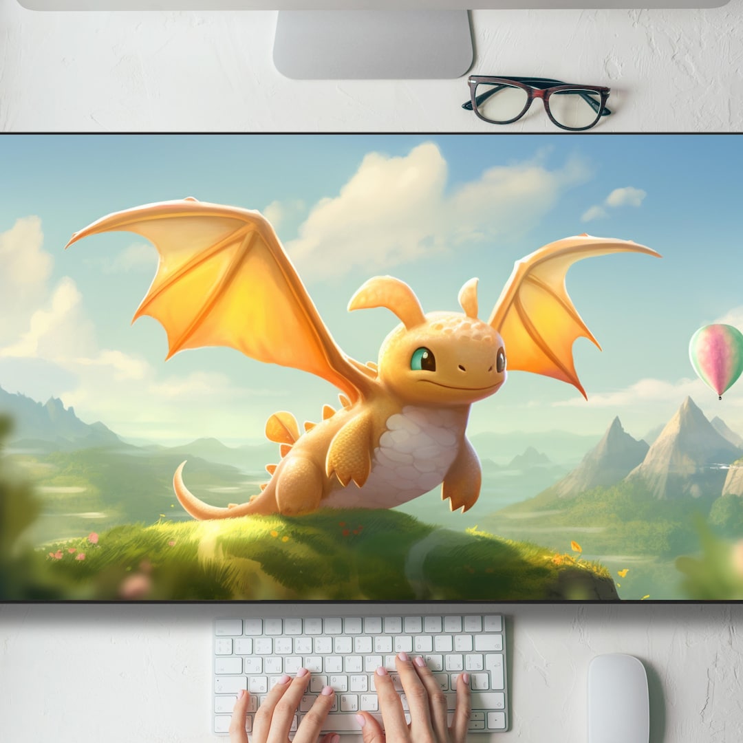 Cute Baby Dragonite Inspired Desk Mat Gaming Mouse Pad Large Mousepad ...