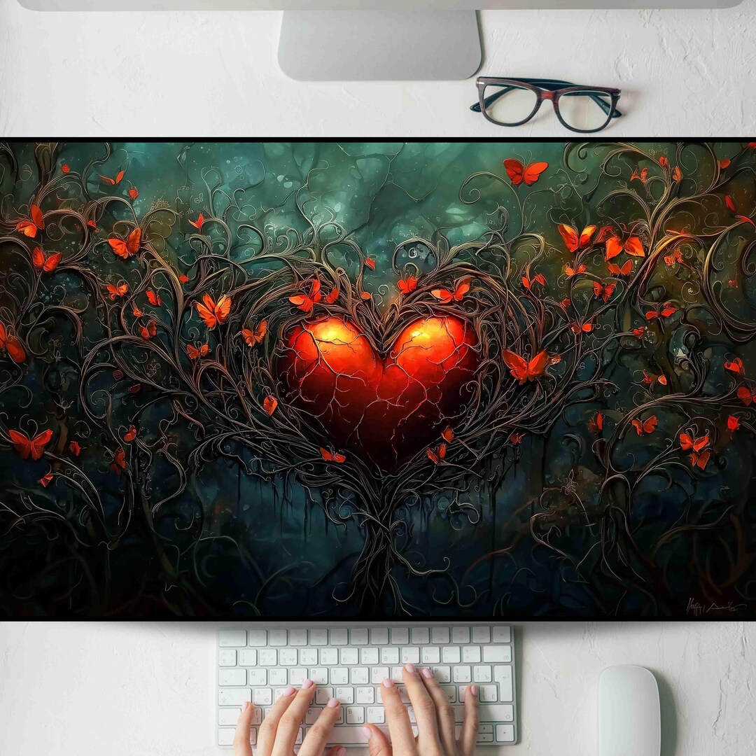 Heart Among Crimson Thorns Desk Mat, Gaming Mouse Pad, Large Mousepad ...