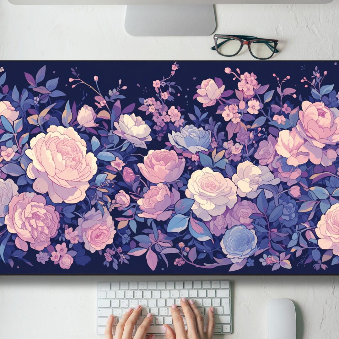 Purple Kawaii Botanical Desk Mat Gaming Mouse Pad Large Mousepad, MTG ...