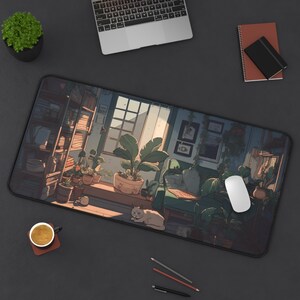 Cozy Lofi Cat Napping Room Scene Desk Mat Gaming Mouse Pad Large Mousepad, MTG Playmat, Keyboard ...