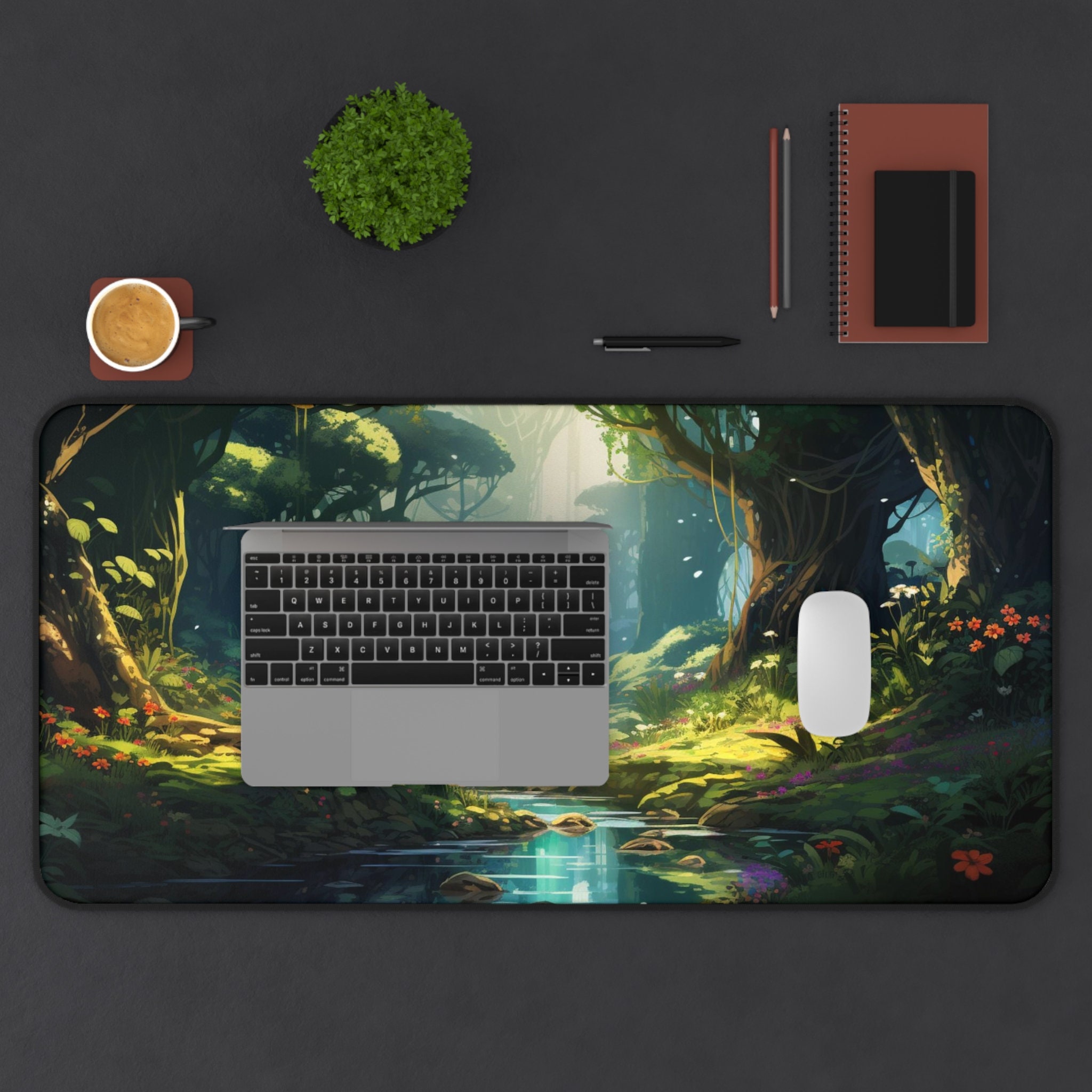 Lush Green Forest With Creek Desk Mat Gaming Mouse Pad Large Mousepad ...