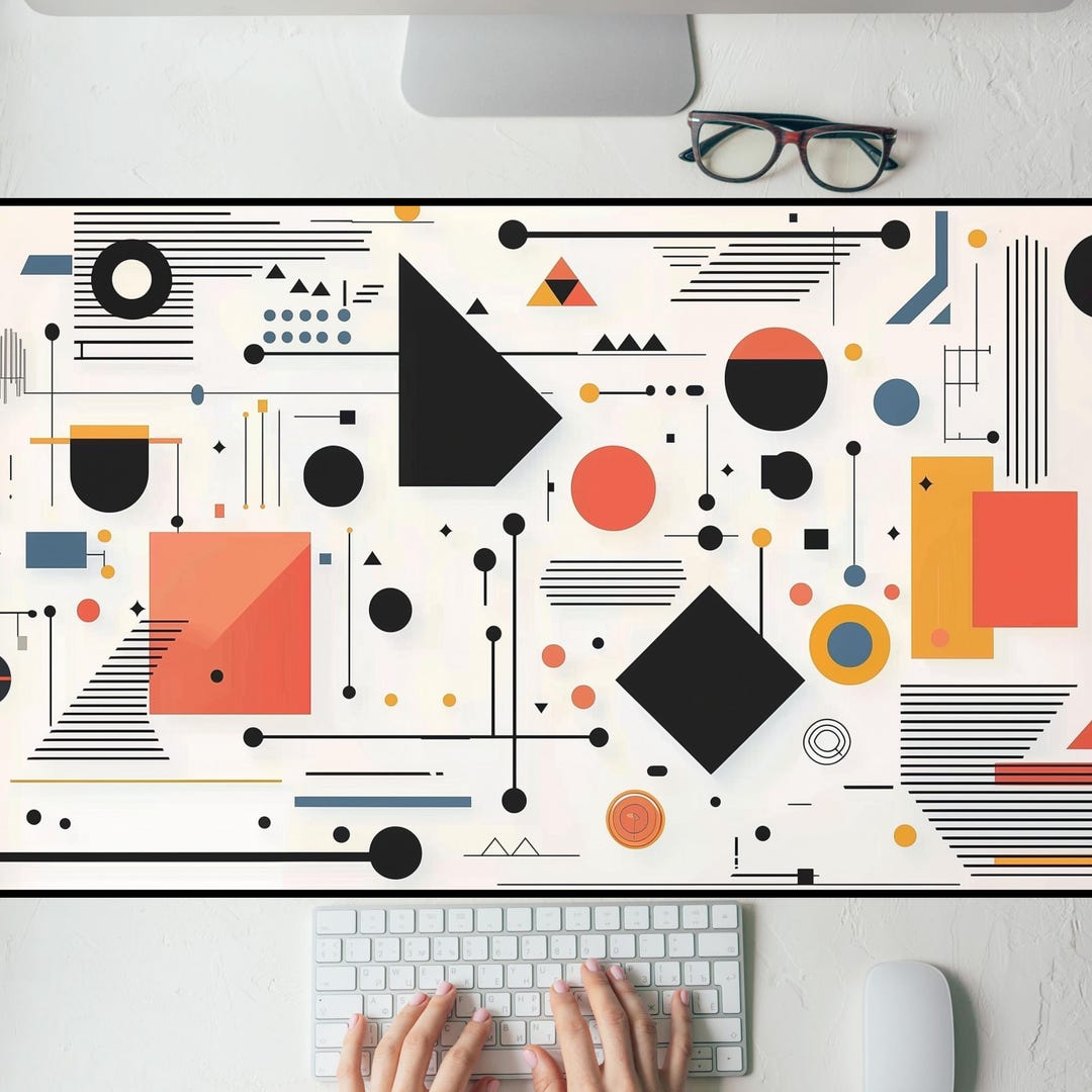 Modernist Pulse Geometry in Motion Desk Mat, Gaming Mouse Pad, Large ...