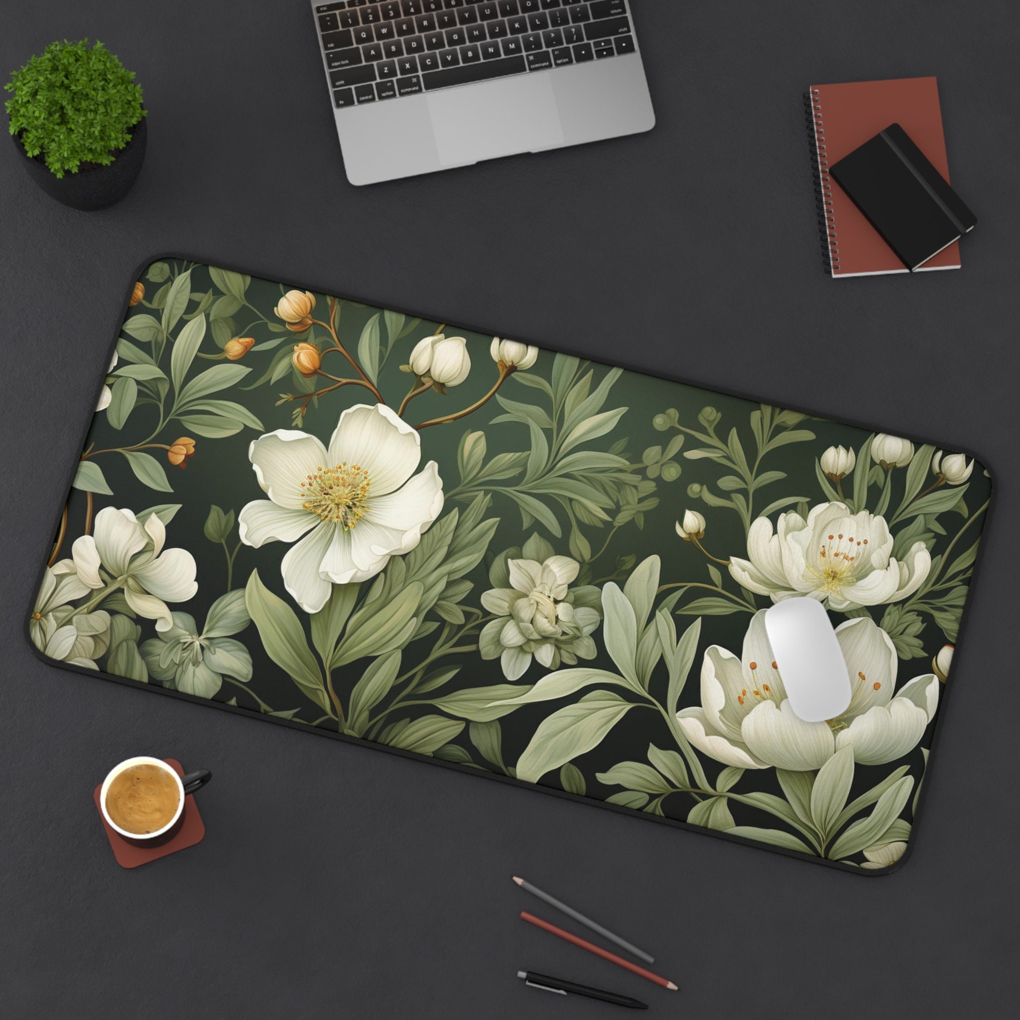 Sage Green White Flowers Botanical Desk Mat Gaming Mouse Pad - Etsy