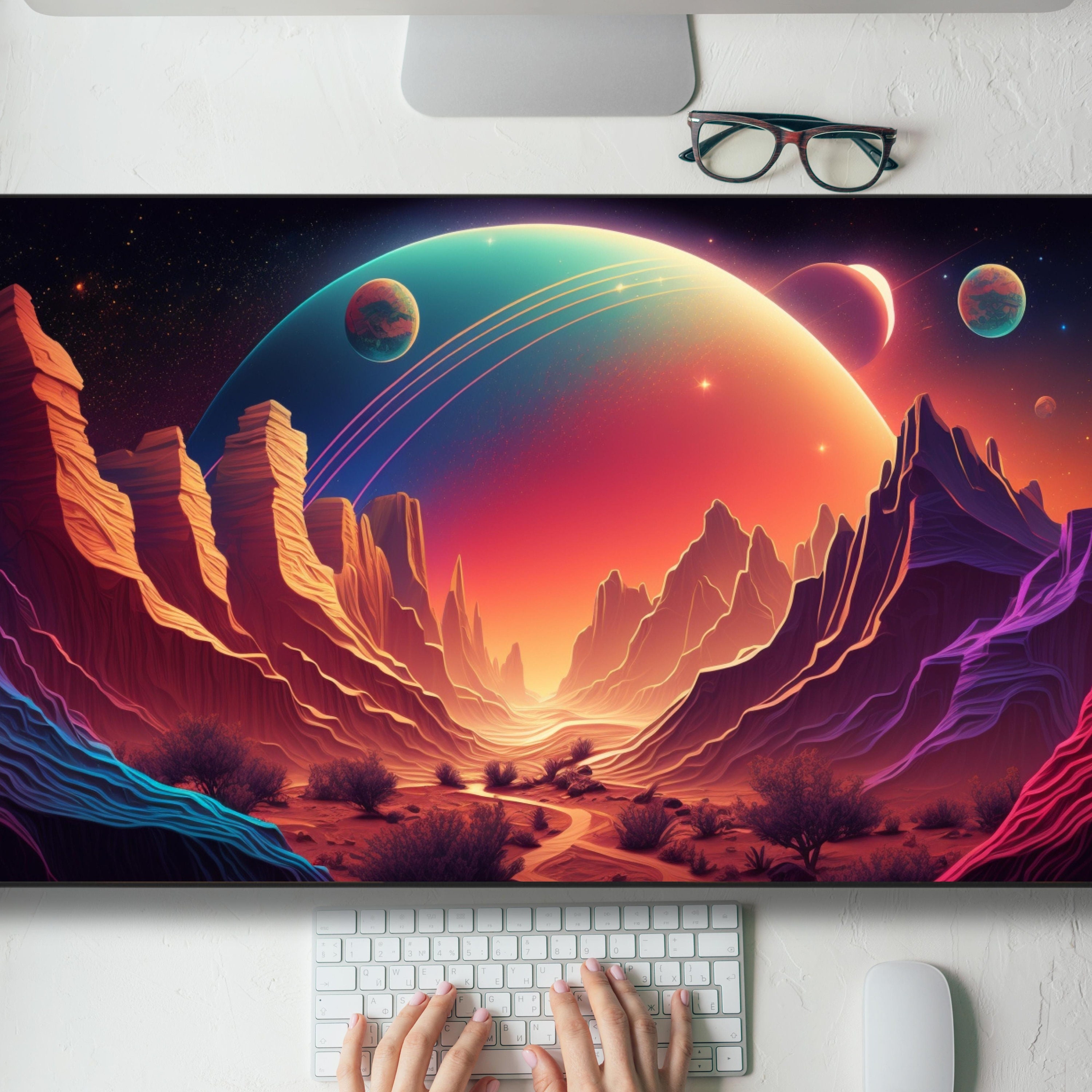 Neon Lumincent Alien Planet Desk Mat Gaming Mouse Pad Large - Etsy