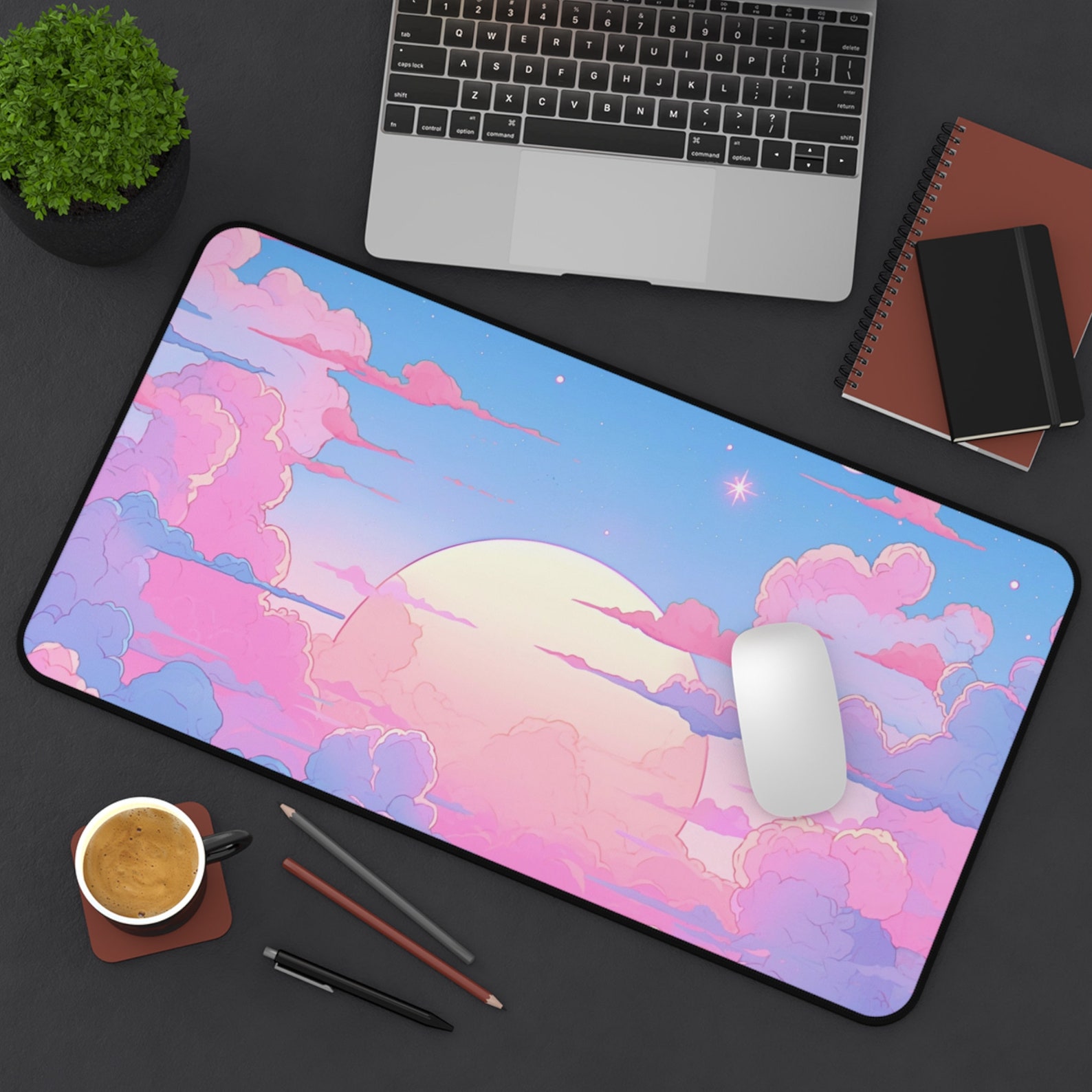 Pretty Kawaii Clouds Sunset Desk Mat Gaming Mouse Pad Large Mousepad ...