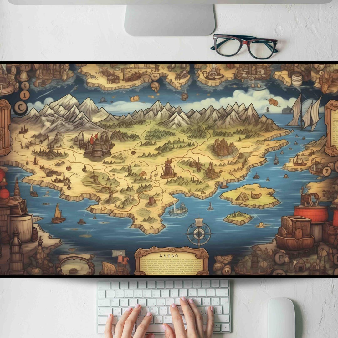 Weathered Map of Forgotten Realm Desk Mat, Gaming Mouse Pad, Large ...