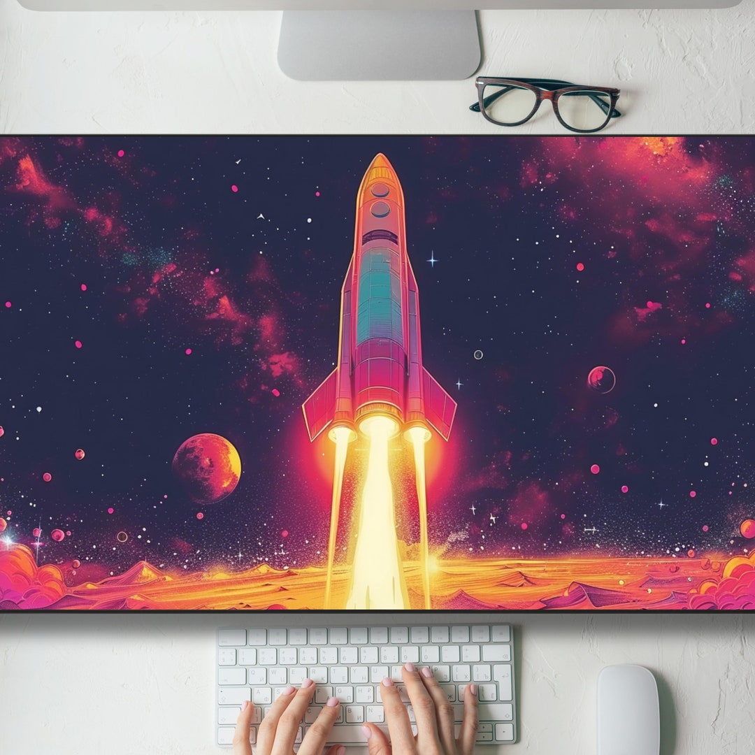 Lo-fi Rocket Ship Flying Desk Mat Gaming Mouse Pad Large Mousepad, MTG ...