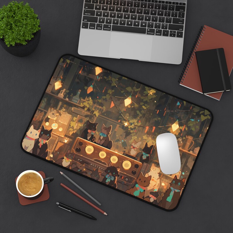 Cute Kawaii Cat Party Desk Mat Gaming Mouse Pad Large Mousepad, MTG ...