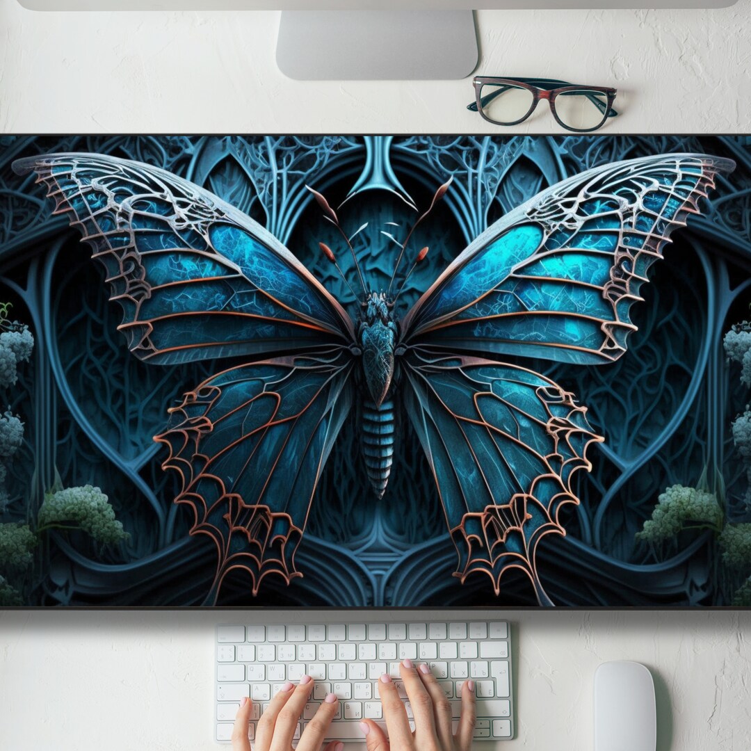 Dark Academia Blue Butterfly Desk Mat Gaming Mouse Pad Large Mousepad ...