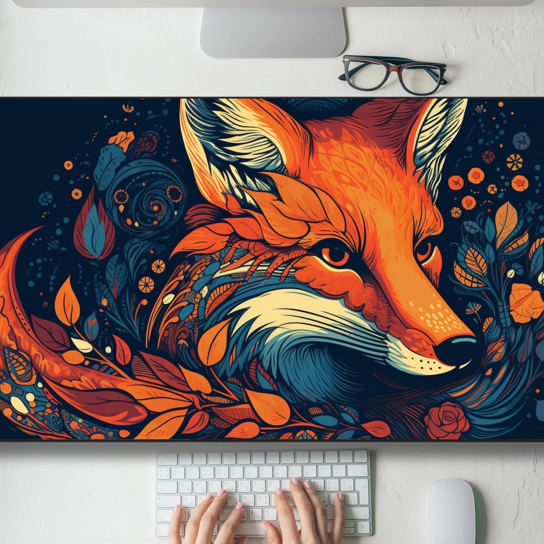 Colorful Bold Orange Fox Mythical Design Mouse Pad - Unique Gaming Desk ...
