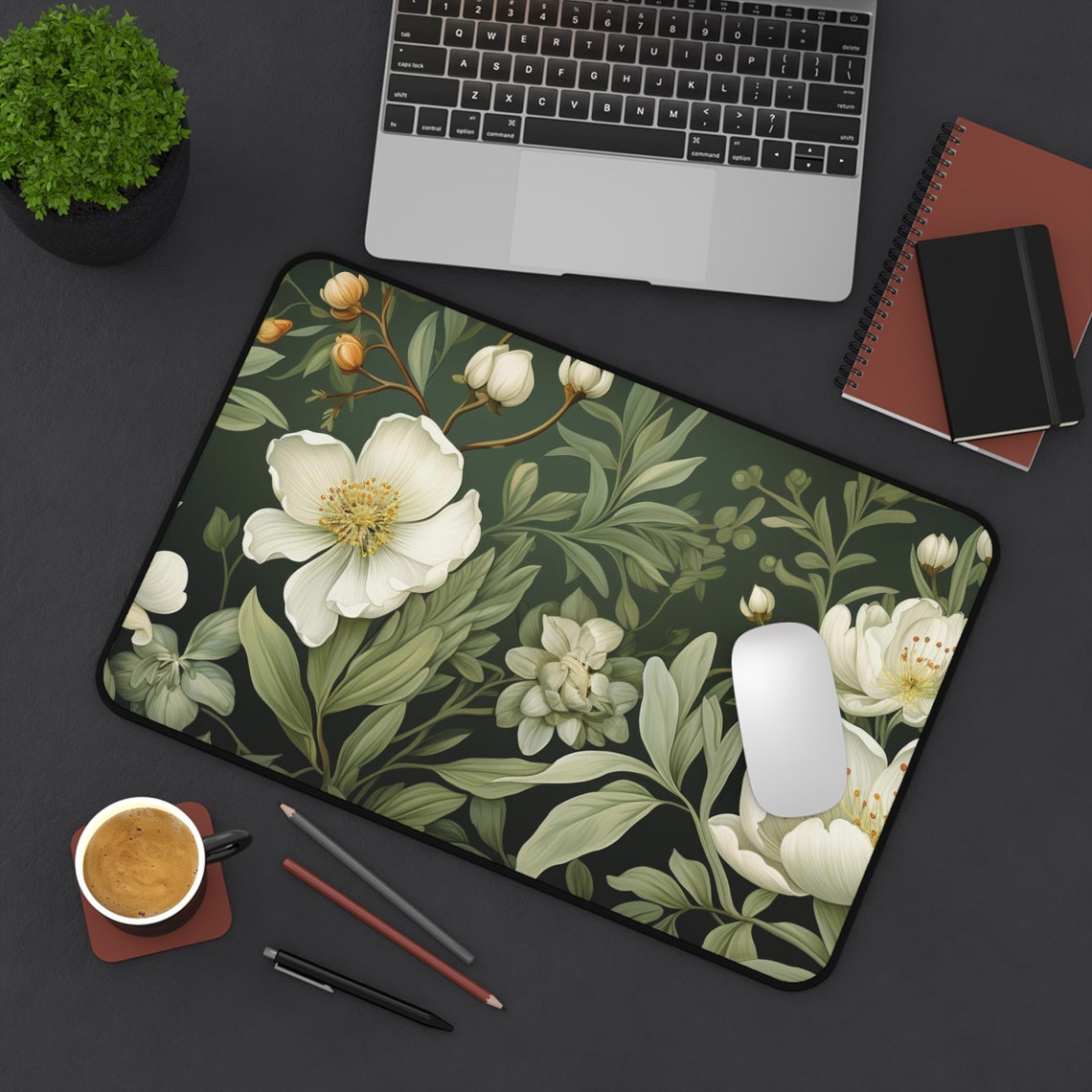 Sage Green White Flowers Botanical Desk Mat Gaming Mouse Pad - Etsy