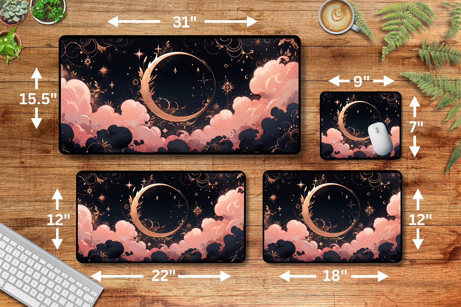 Kawaii Celestial Cresent Moon Desk Mat Gaming Mouse Pad Large Mousepad ...