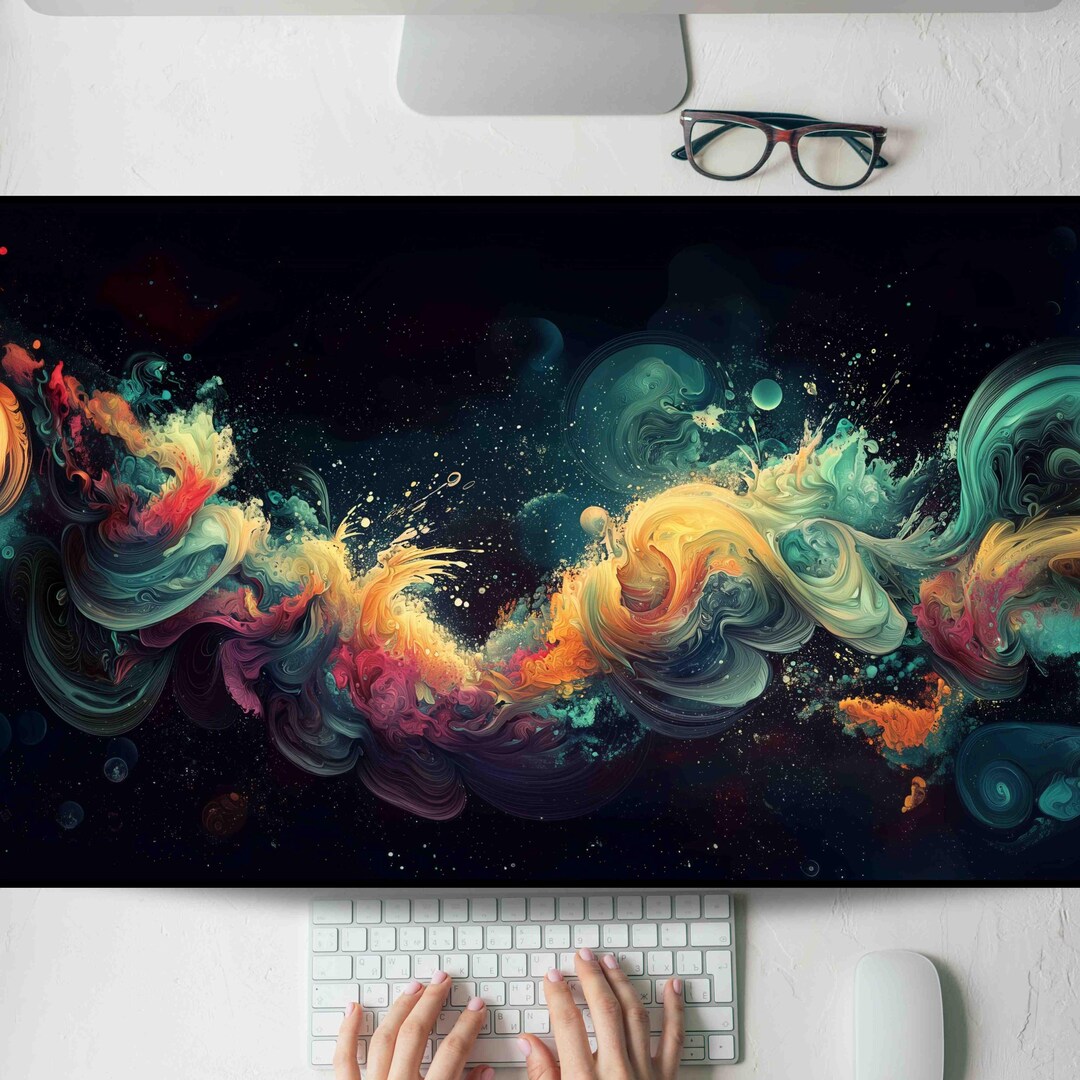 Celestial Currents in Gold Swirl Desk Mat, Gaming Mouse Pad, Large ...