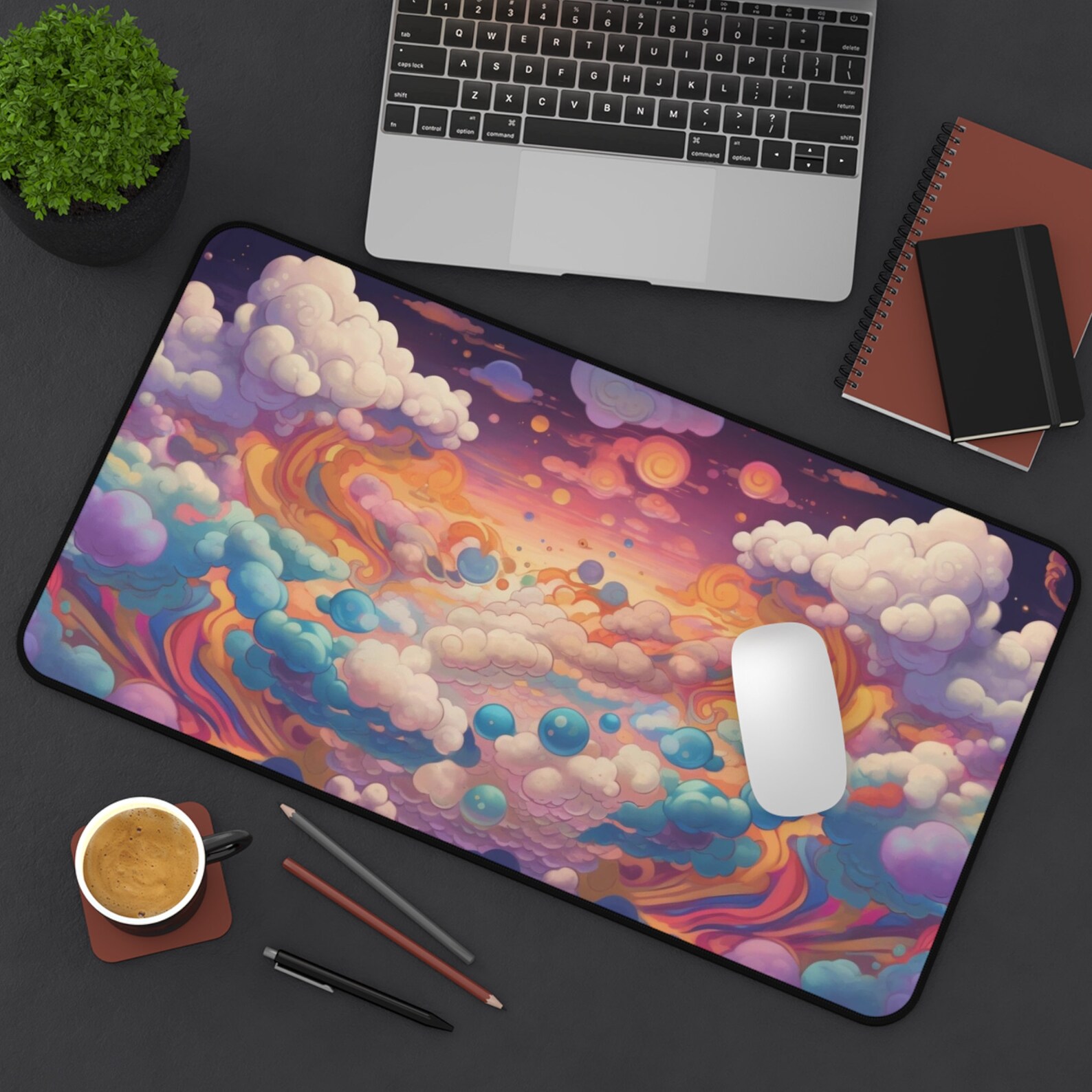 Funky Kawaii Cloudy Scene Desk Mat Gaming Mouse Pad Large Mousepad, MTG ...