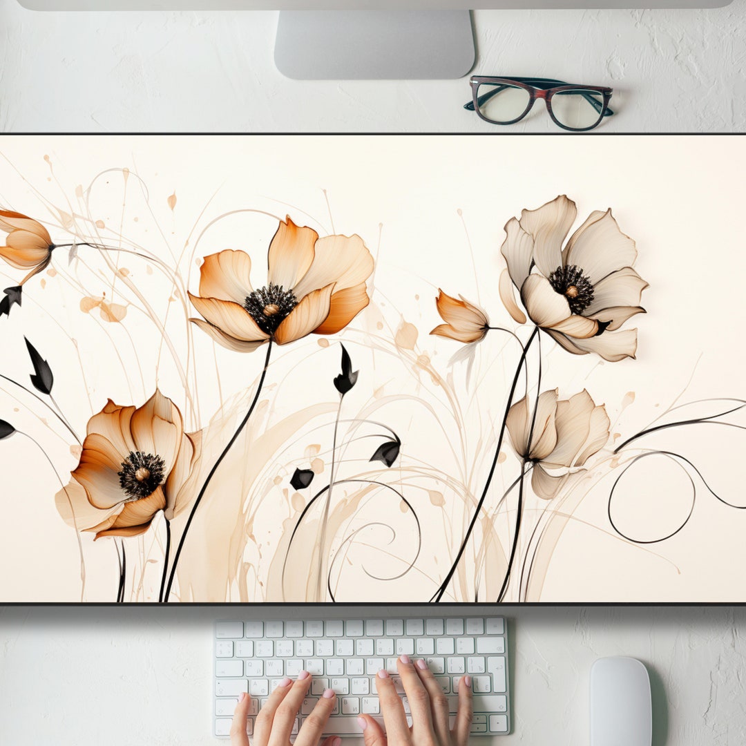 Simple Floral Pretty Flowers Desk Mat Gaming Mouse Pad Large Mousepad ...