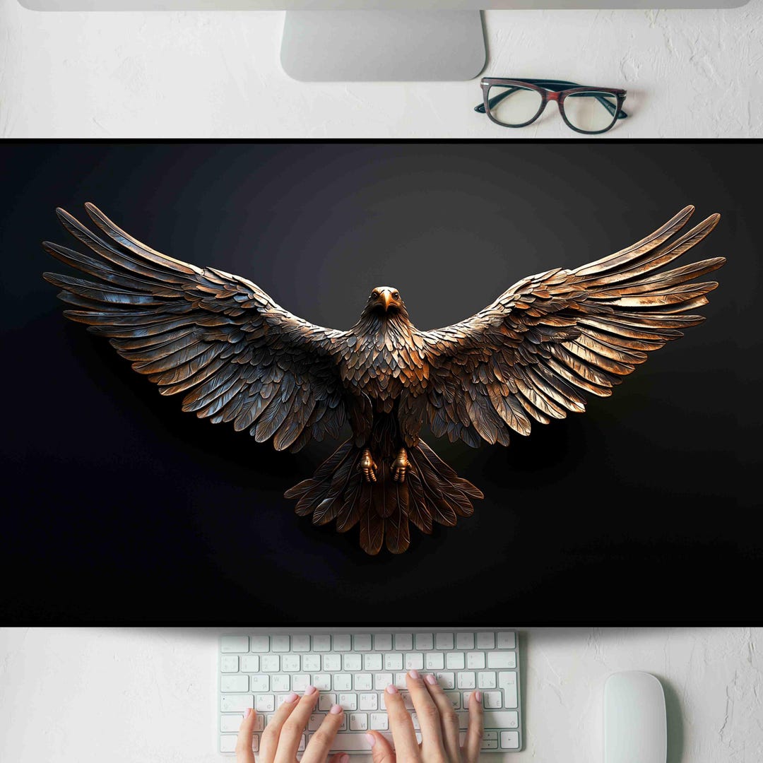 Golden Eagle in Flight Spread Desk Mat, Gaming Mouse Pad, Large ...