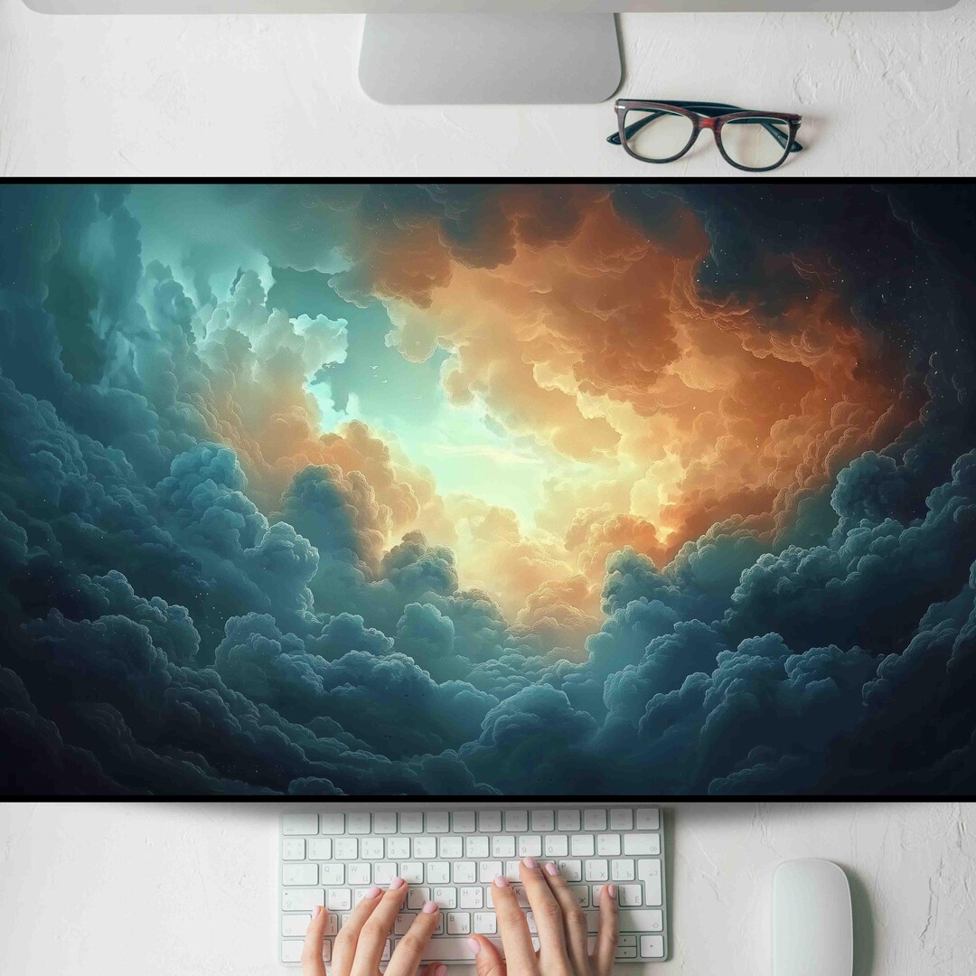 Golden Light in Thunderstorm Desk Mat, Gaming Mouse Pad, Large Mousepad ...