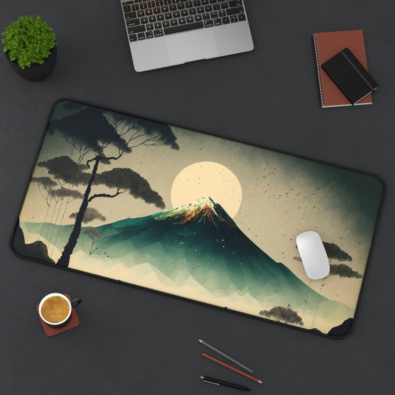 Japanese Volcano Night Sky Moon Mouse Pad Scenic Desk Decor - Etsy