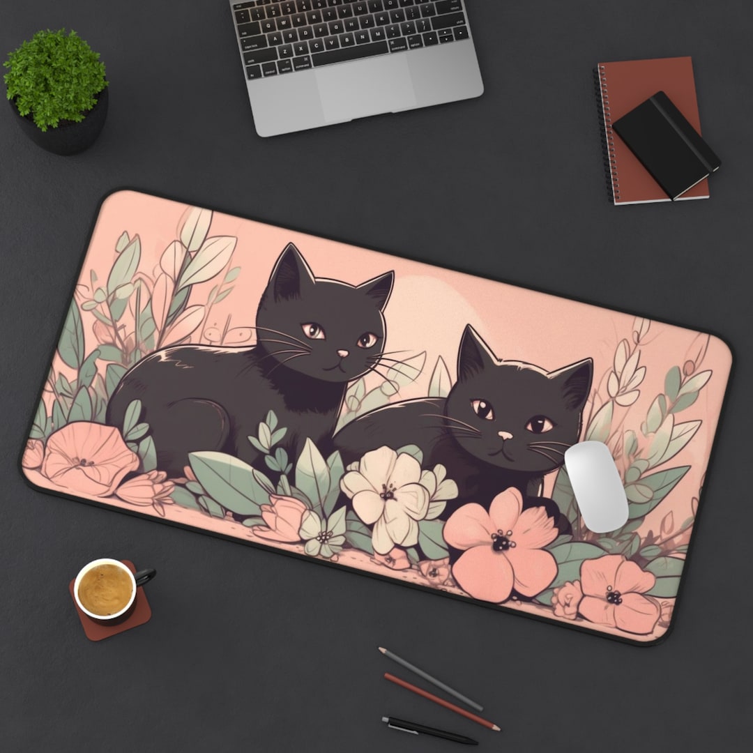 Cute Cat Botanical Desk Mat Gaming Mouse Pad Large Mousepad - Etsy