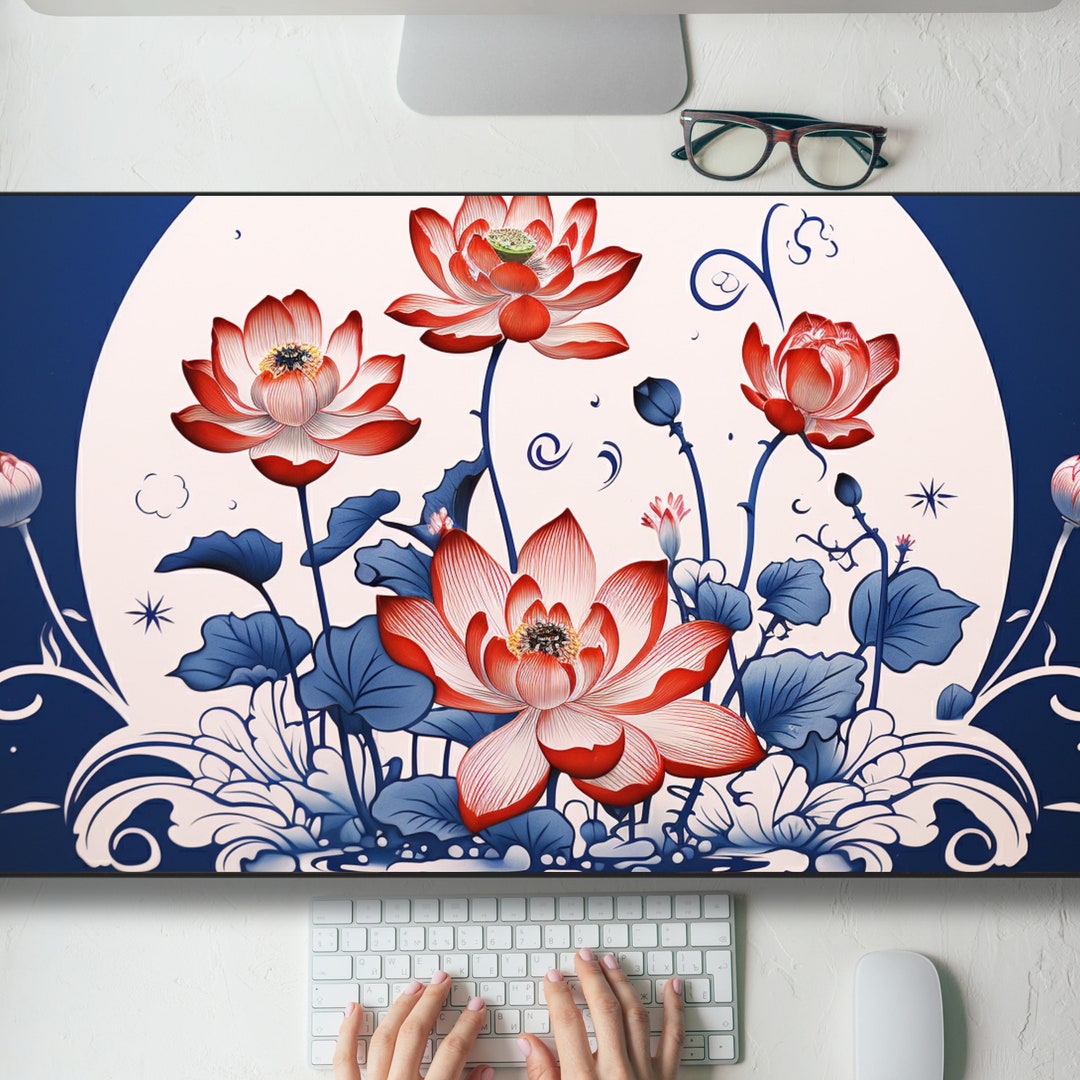 Pretty Kawaii Flowers Moon Design Desk Mat Gaming Mouse Pad Large ...