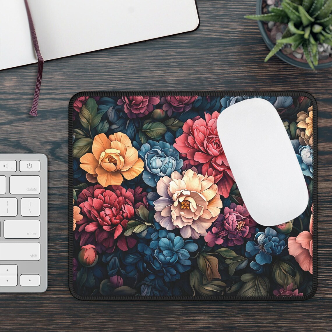 Autumn Peonies in Jewel Tones Desk Mat, Gaming Mouse Pad, Large ...