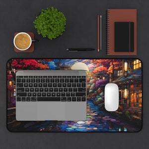 Stained Glass Village Scene Desk Mat Gaming Mouse Pad Large Mousepad ...