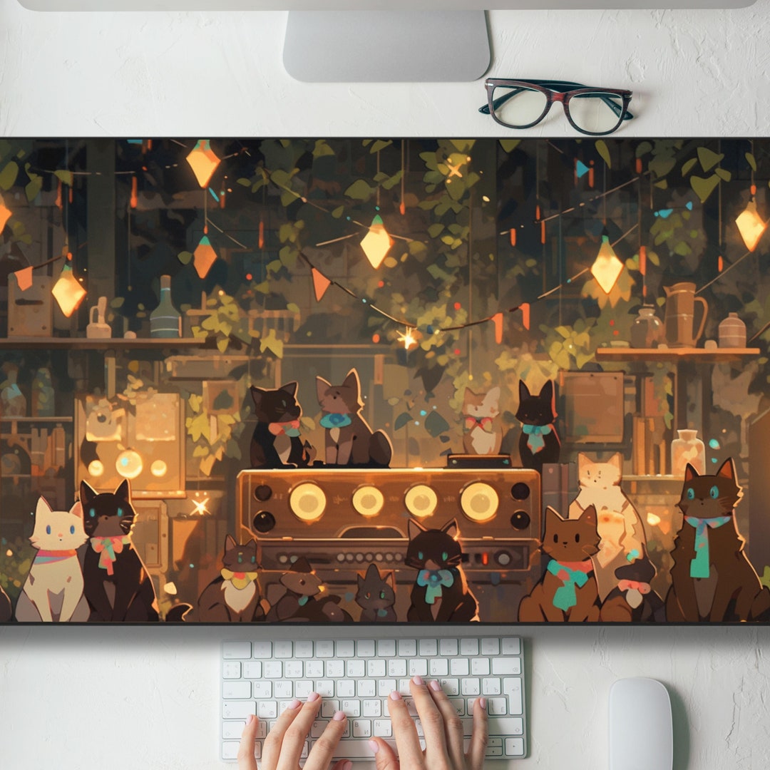 Cute Kawaii Cat Party Desk Mat Gaming Mouse Pad Large Mousepad, MTG ...