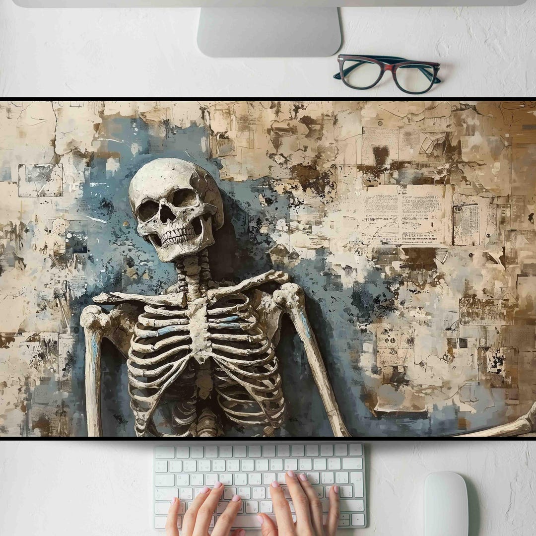 Skeleton Against Rusted Wall Desk Mat, Gaming Mouse Pad, Large Mousepad ...