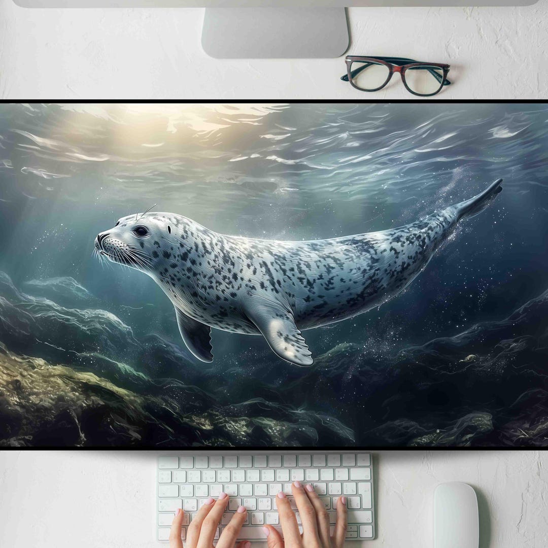 Majestic Leopard Seal Swimming Desk Mat, Gaming Mouse Pad, Large ...