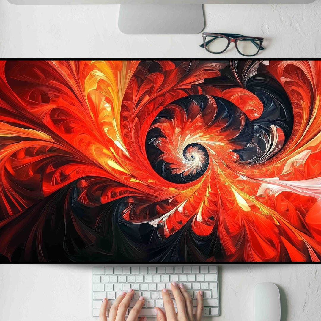 Flaming Swirl of Scarlet Chaos Desk Mat, Gaming Mouse Pad, Large ...
