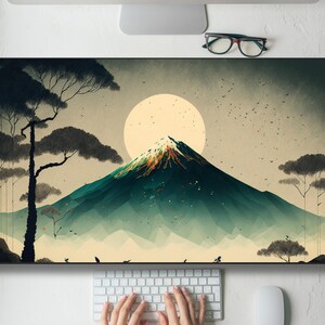Japanese Volcano Night Sky Moon Mouse Pad - Scenic Desk Decor and ...